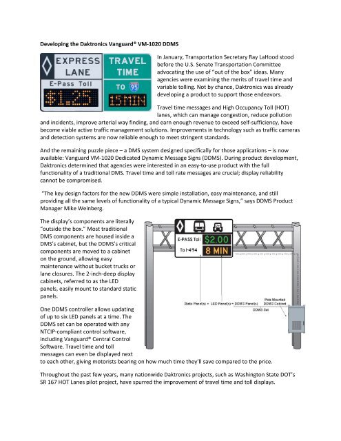 Daktronics introduces VM-1020, HOT Land and Travel Time Display
