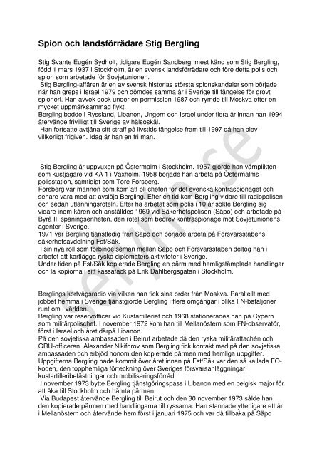 Spion och landsförrädare Stig Bergling - sefyrin.se