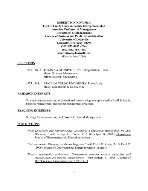 ROBERT D. NIXON, Ph.d. Fischer Family Chair - University of ...