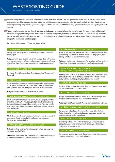 WASTE SORTING GUIDE - Sysav