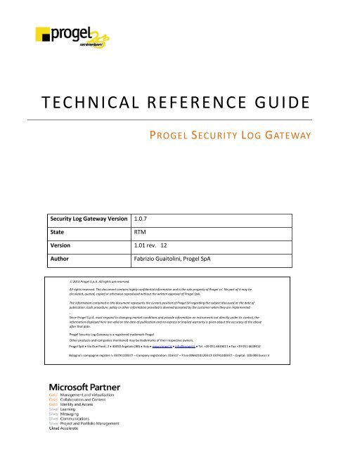 TECHNICAL REFERENCE GUIDE - Progel TECHNICAL REFERENCE GUIDE - Progel