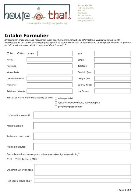 Houjethai Intake Formulier