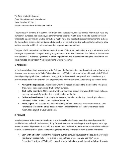 How to write an effective memo How to write an effective memo