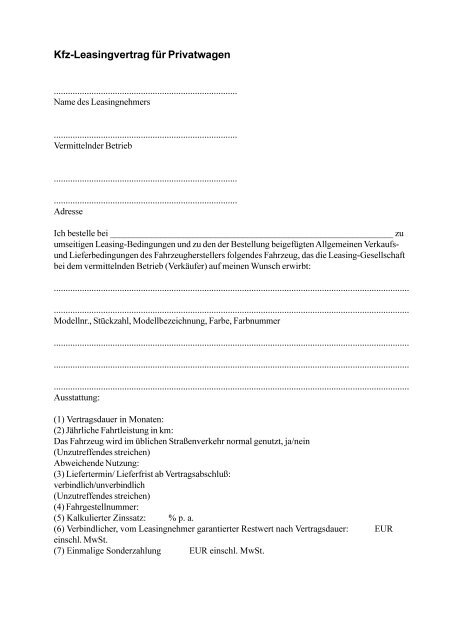 Kfz-Leasingvertrag für Privatwagen