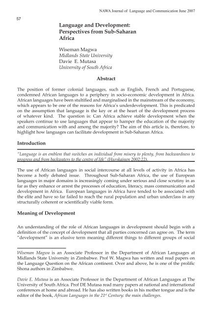 Language and development: Perspectives from sub-saharan Africa