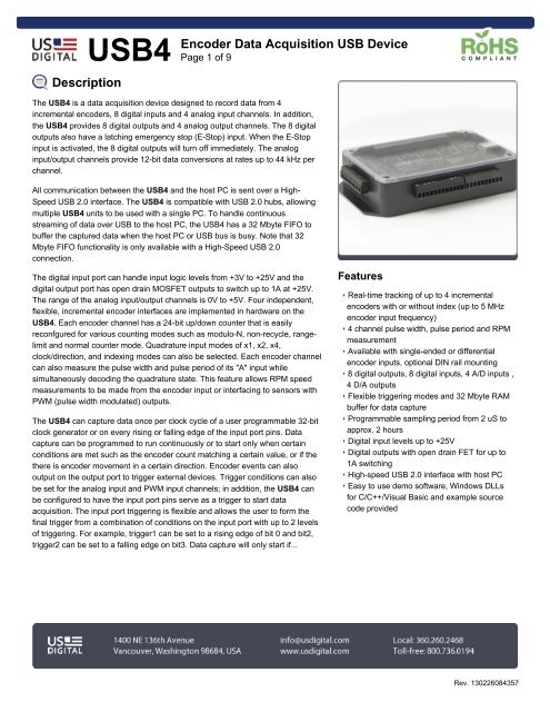 Description USB4 Encoder Data Acquisition USB Device - US Digital