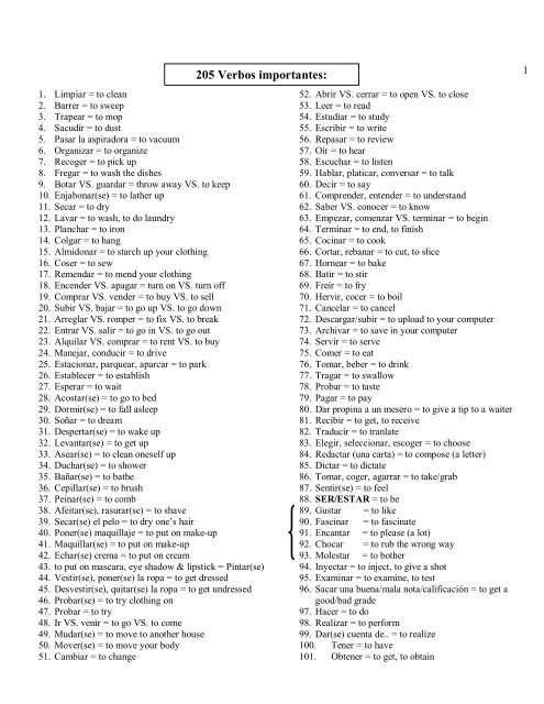 205 Verbos importantes: