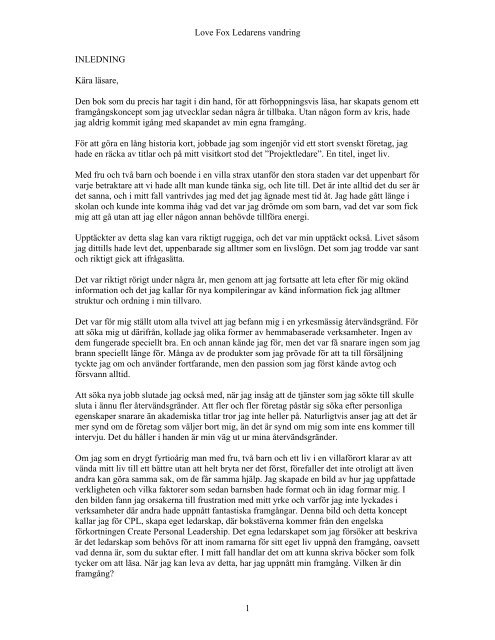 Love Fox Ledarens vandring 1 INLEDNING Kära läsare, Den bok ...