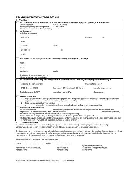 Formulier POK / Stage Overeenkomst Almere ... - ROC ASA OZW