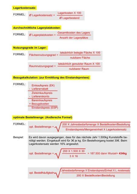 LAGERKENNZIFFERN - FORMEL