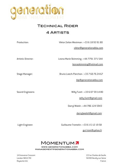 Technical Rider - Generation ABBA