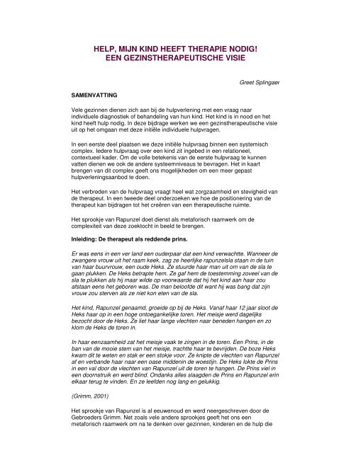 HELP, MIJN KIND HEEFT THERAPIE NODIG! EEN ... - Rapunzel