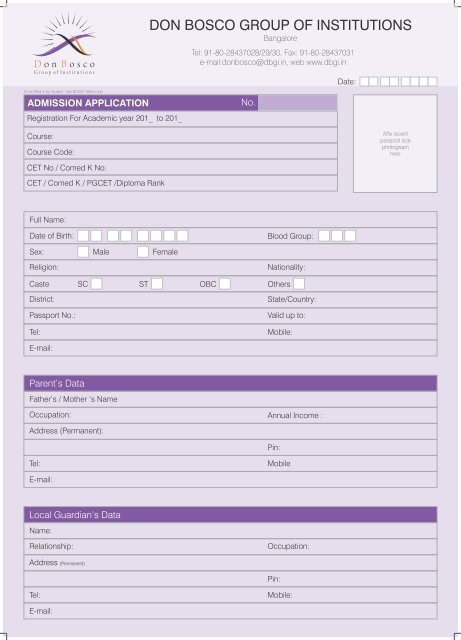 to download Application Form - Don Bosco Institute of Technology