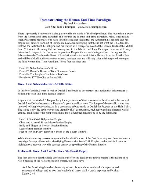 Deconstructing the Roman End Time Paradigm By Joel Richardson