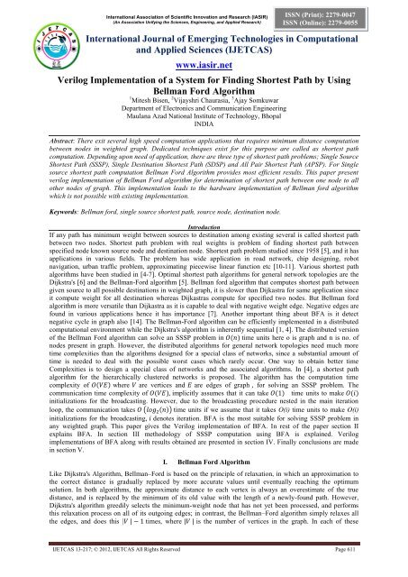 Verilog Implementation Of A System For Finding Shortest Path By