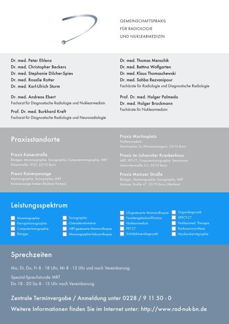 Praxisflyer - Gemeinschaftspraxis für Radiologie und Nuklearmedizin Praxisflyer - Gemeinschaftspraxis für Radiologie und Nuklearmedizin