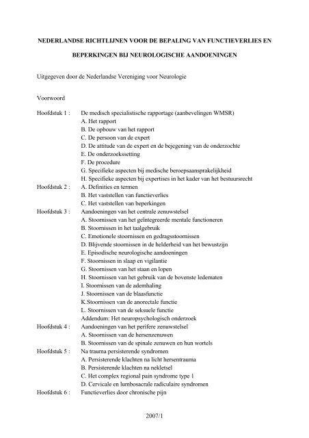 NVvN richtlijnen functieverlies