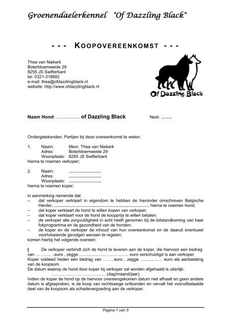 Model Koopovereenkomst - Of Dazzling Black