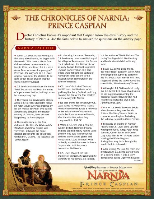 Prince Caspian Student Activity Three - Walden Media