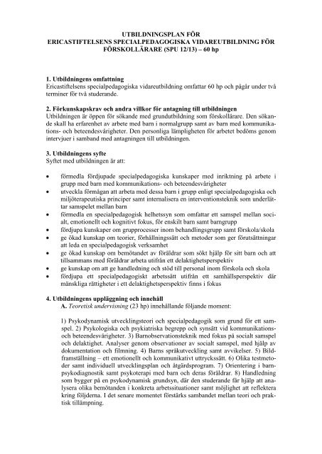 UTBILDNINGSPLAN FÖR - Ericastiftelsen