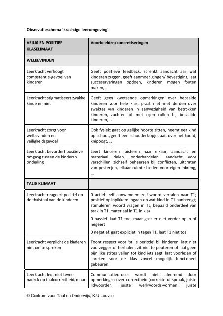 Observatieschema 'krachtige leeromgeving' VEILIG EN ... - Taalbeleid