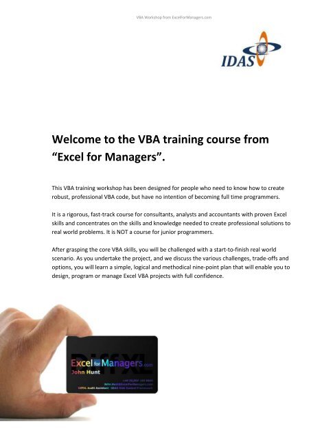 Vba Training Workshop Excel For Managers