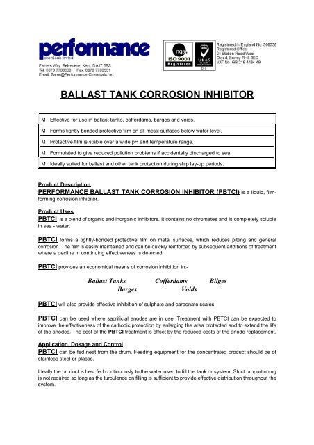 BALLAST TANK CORROSION INHIBITOR - Performance Chemicals