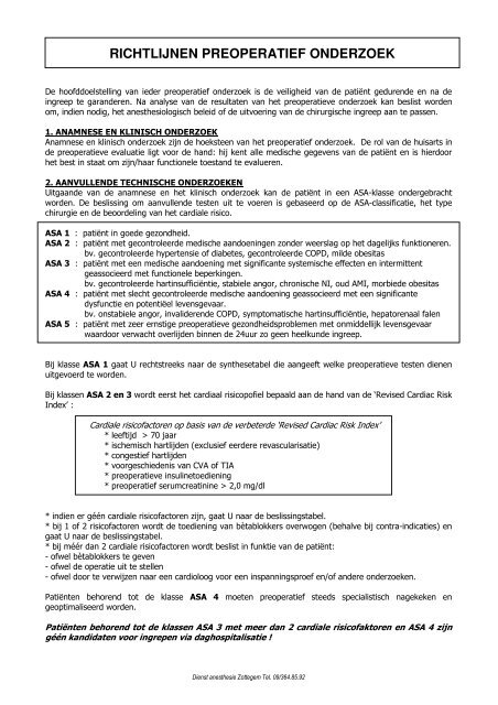 RICHTLIJNEN PREOPERATIEF ONDERZOEK