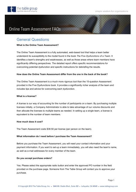 Online Team Assessment FAQs - The Table Group