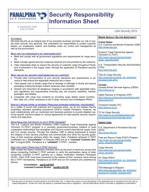 Security Responsibility Information Sheet