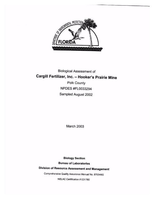 Biological Assessment of Cargill Fertilizer, Inc. - Hooker's Prairie Mine