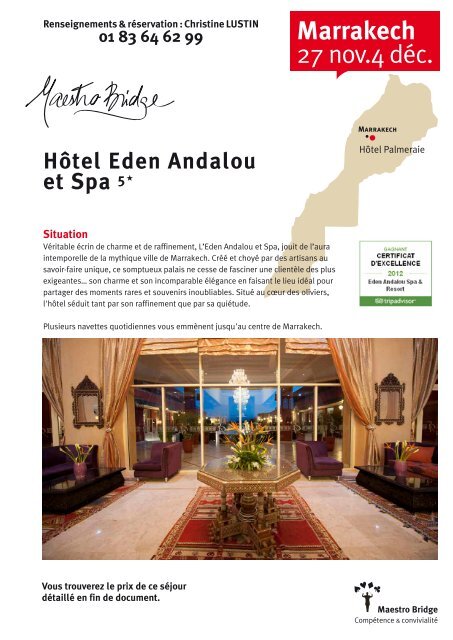 Marrakech - Maestro Bridge Dominique Pilon et Christine Lustin, des
