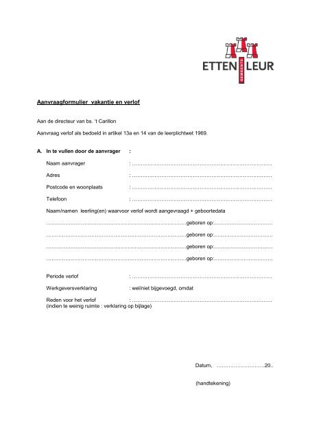 Formulier verlofaanvraag Carillon