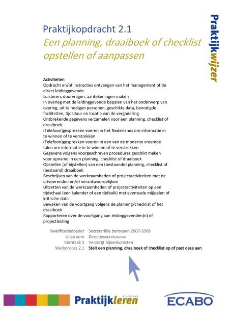 Een planning, draaiboek of checklist opstellen of aanpassen