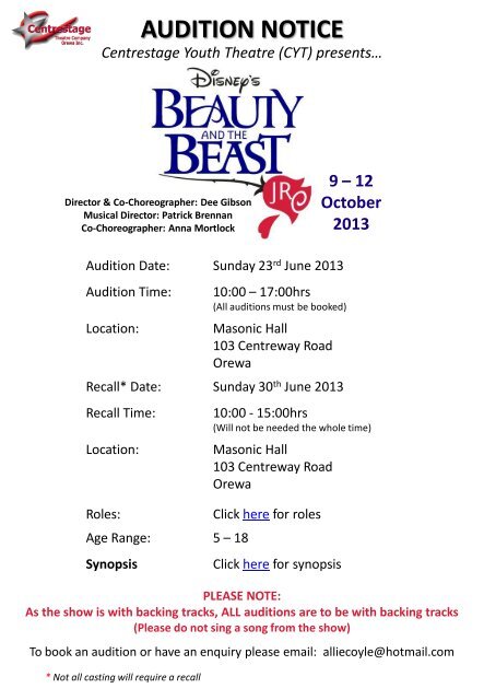 AUDITION NOTICE - Centrestage Theatre Company