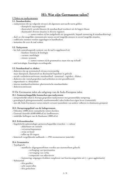 H1: Wat zijn Germaanse talen? - Klassieke Kring