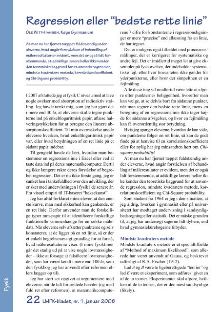 Regression eller “bedste rette linie” - LMFK