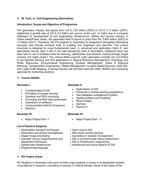 M Tech In Civil Engineering Geomatics Introduction Scope And