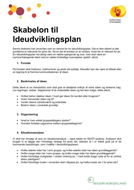 Skabelon til Ideudviklingsplan - Nordjyske Nyskabere