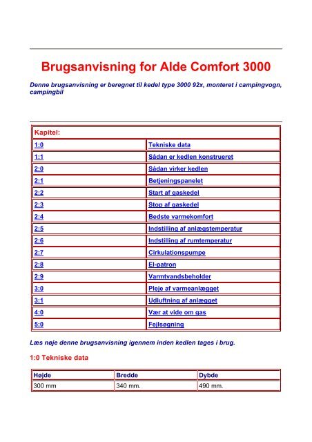 Brugsanvisning for Alde Comfort 3000
