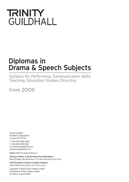 Diplomas in Drama & Speech Subjects - Trinity College London