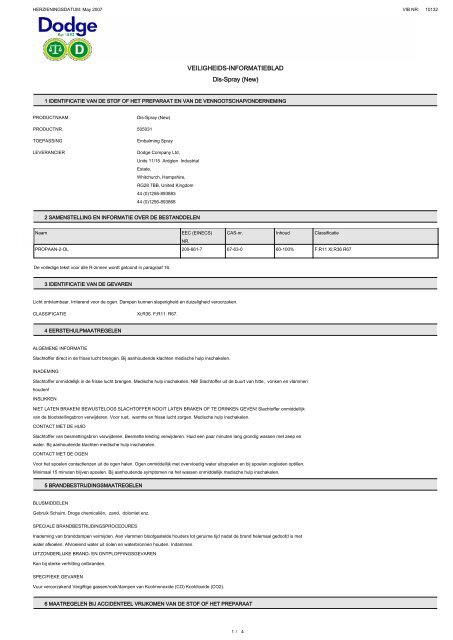 VEILIGHEIDS-INFORMATIEBLAD Dis-Spray (New) - The Dodge ...