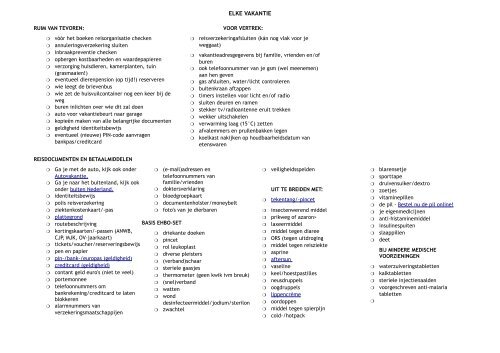ELKE VAKANTIE - Vakantie-Checklist