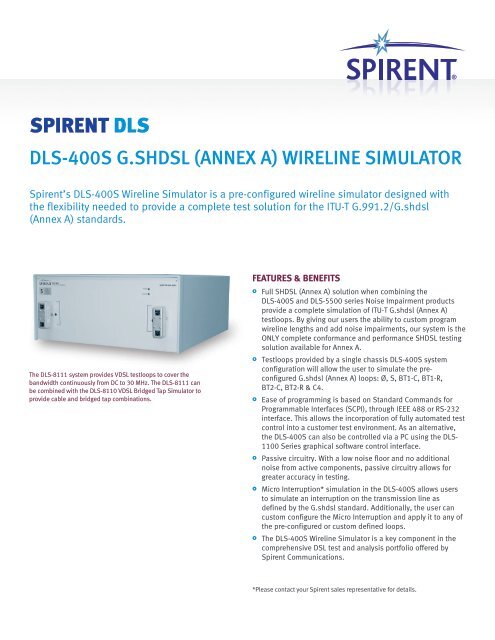 DLS-400S G.SHDSL AnnexA Wireline Simulator Datasheet - Spirent ...