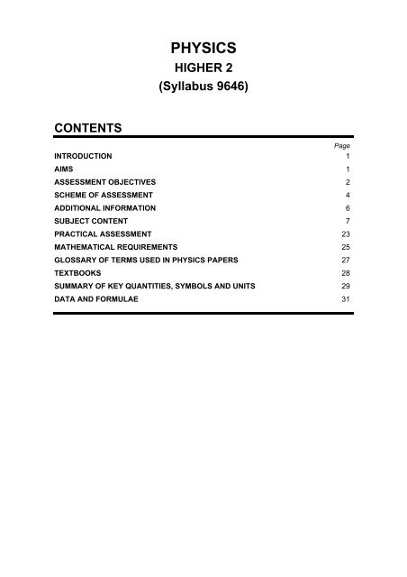 PHYSICS - Singapore Examinations and Assessment Board