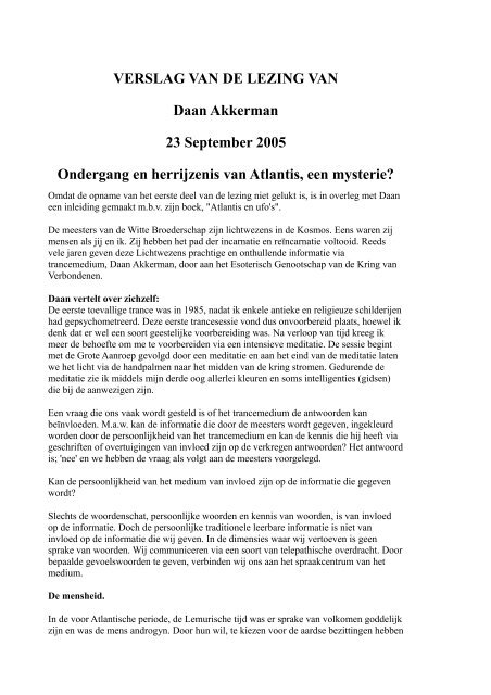 VERSLAG VAN DE LEZING VAN Daan Akkerman 23 September ...