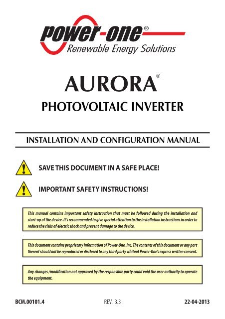 PHOTOVOLTAIC INVERTER - Power-One