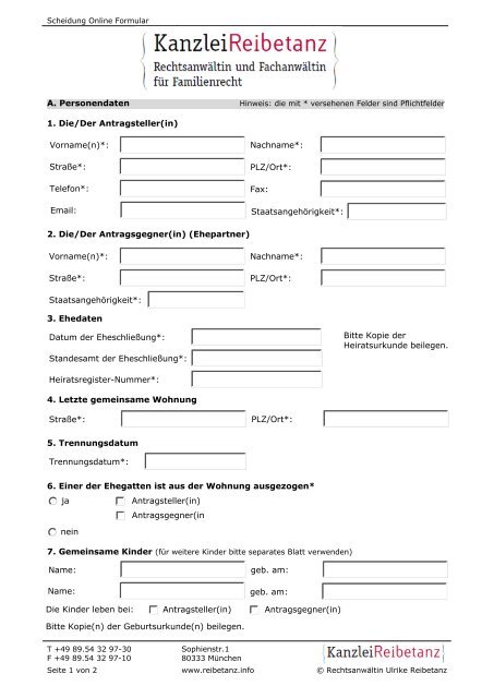 Scheidung- Online- Formular - Kanzlei Reibetanz