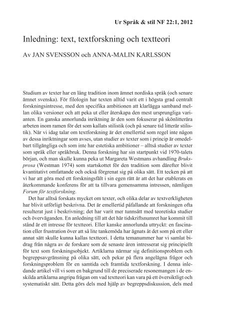 Inledning: text, textforskning och textteori - Praxikon