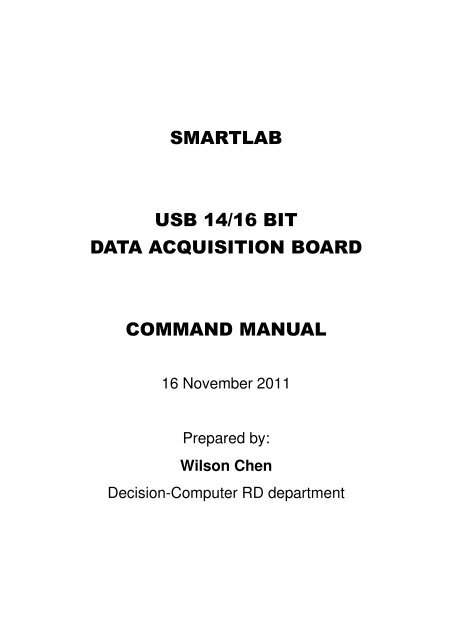 smartlab usb 14/16 bit data acquisition board command manual